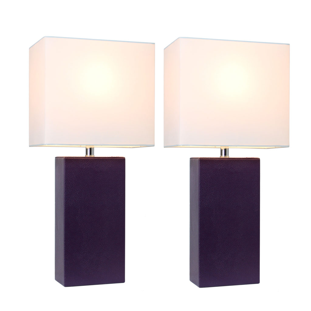 Elegant Designs 2 Pack Modern Leather Table Lamps with White Fabric ...