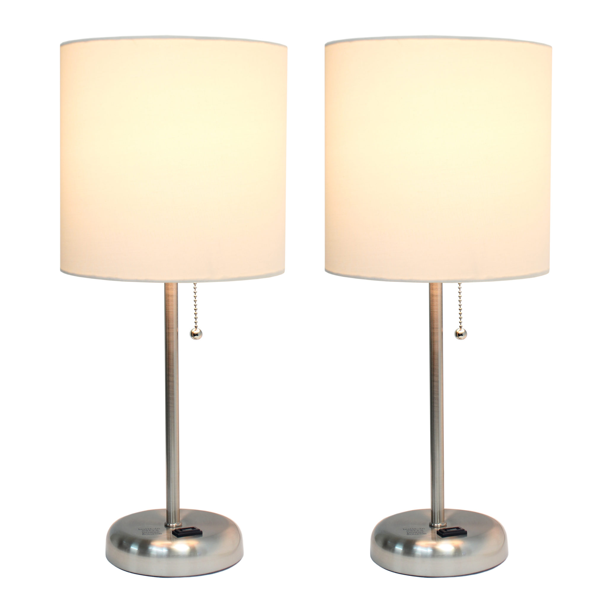 LimeLights Brushed Steel Stick Lamp with Charging Outlet and Fabric ...