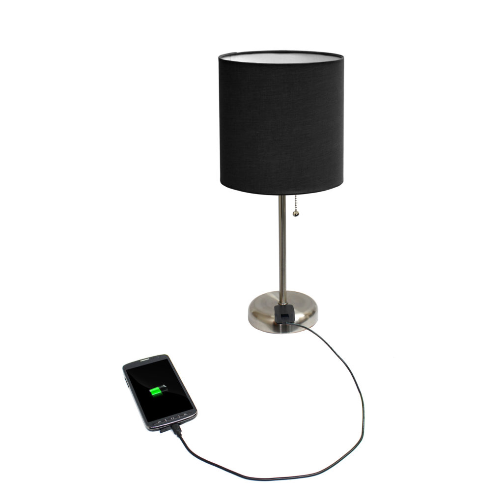 LimeLights Stick Lamp with Charging Outlet and Fabric Shade, Black ...