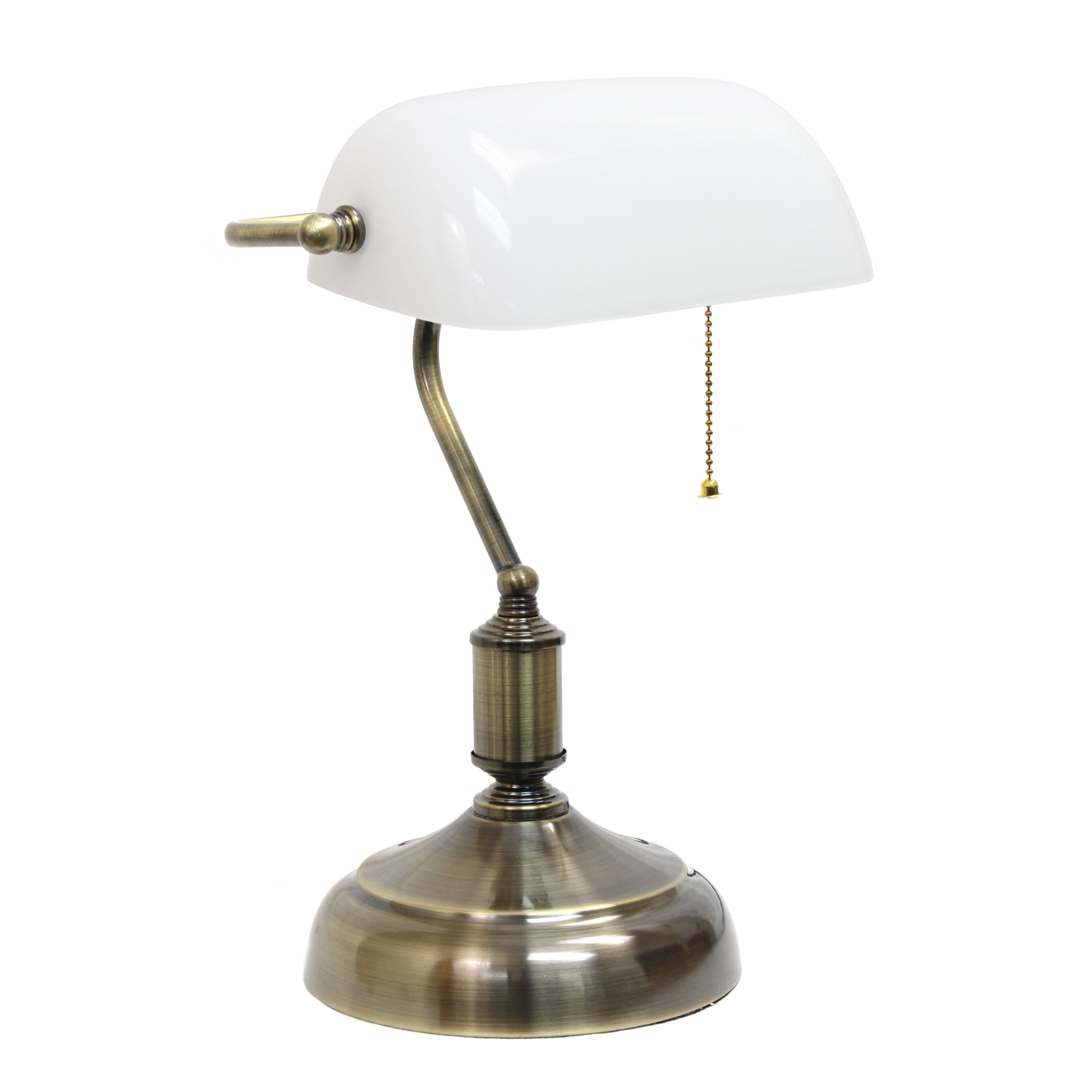 Simple Designs Executive Banker’s Desk Lamp with Glass Shade, White ...